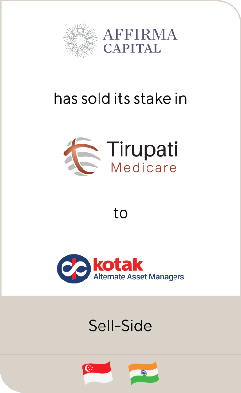 Affirma Capital has sold its stake in Tirupati Medicare to Kotak ...