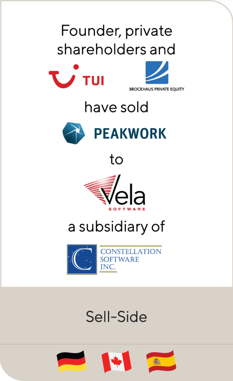 Founder, private shareholders, TUI Group and Brockhaus Private Equity have sold Peakwork to Vela ...